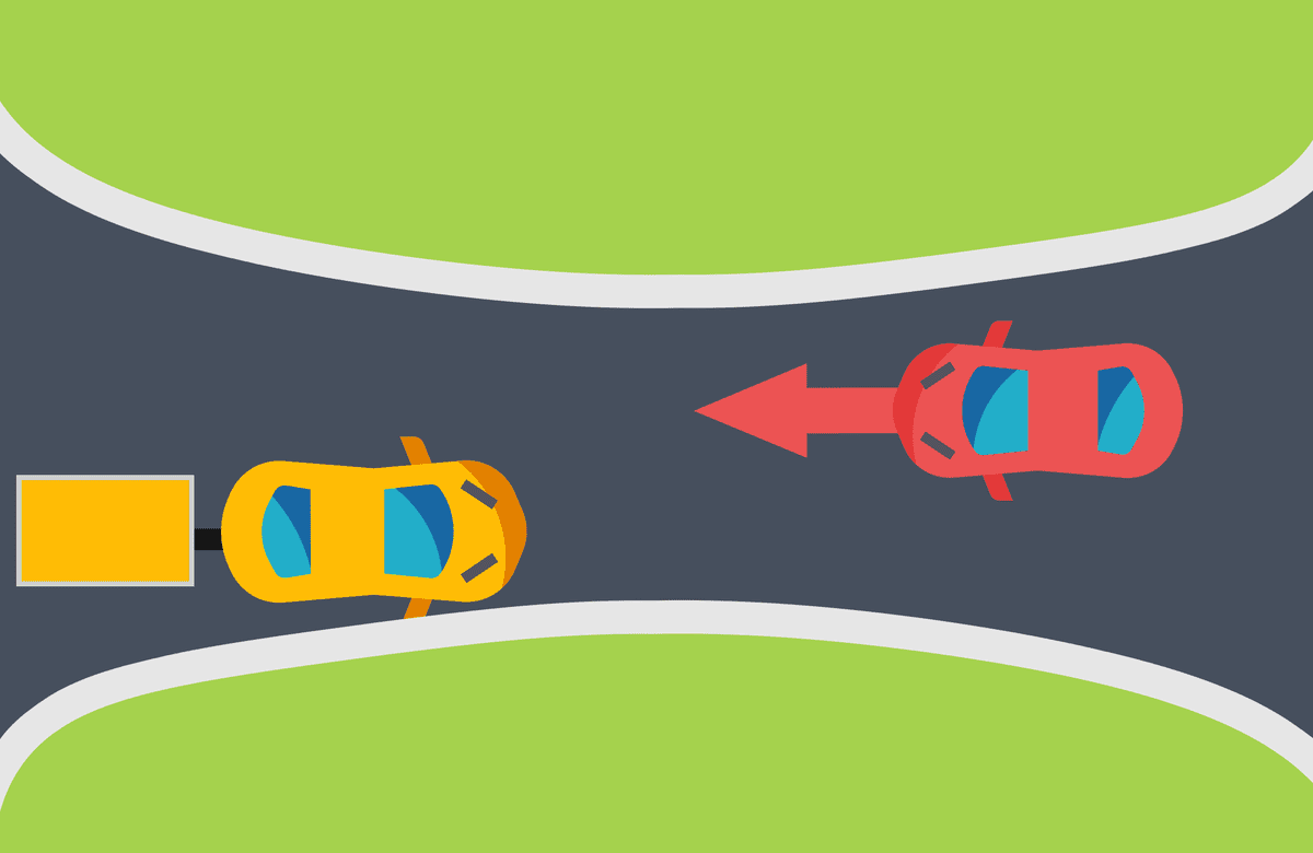 Croisement de deux véhicules sur une chaussée étroite